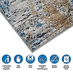 Madison Park Newport Pegasus Woven Turkish Area Rugs for Living Room, Indoor Dining Accent Modern Home Décor, Ultra Soft Floor Carpets for Dining Room, 2'7"W x 7'L Blue/Cream