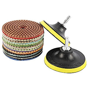 Toolly 12 Pack 4 inch Diamond Polishing Pads Set Wet/Dry Polishing Kit 10pcs 50#-3000# Grit Pads with 2pcs Hook and Loop Backer Pads for Granite Stone Concrete Marble Floor Grinder or Polisher