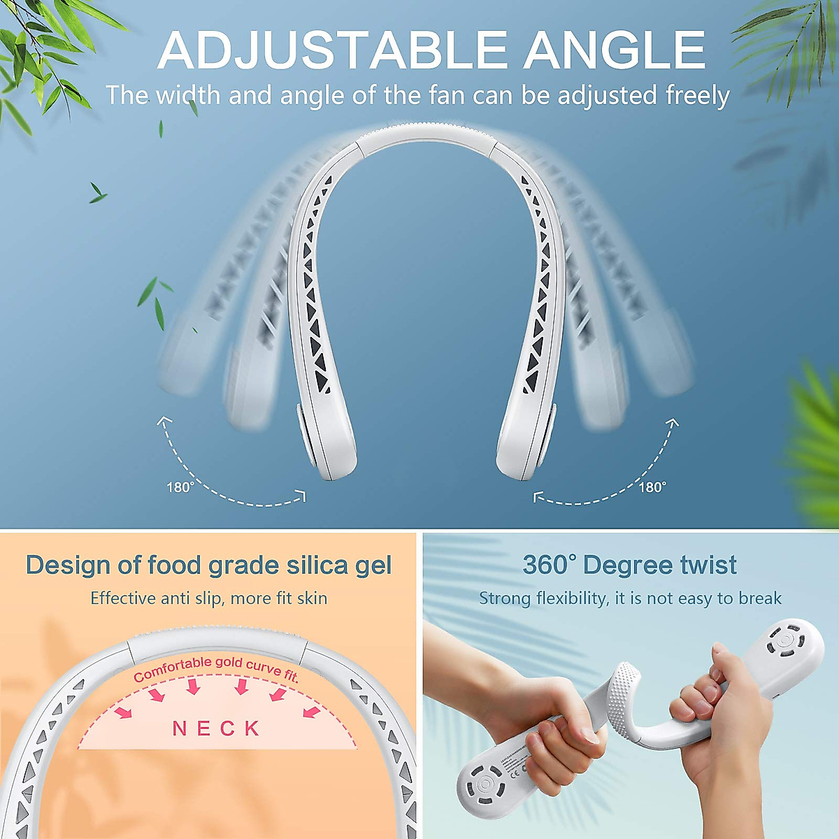 DGLK The Portable Neck Fan From Popular Earphone Design,The Leafless Neck Fan Perfect For Personal Fan，with Features，Mini Fan, Ultra-Quiet, Battery Powered Fan, Suitable For Outdoor Sports