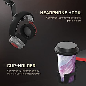 wonline Gaming Desk 47 inch PC Computer Desk Home Office Desk Gaming Table Z Shaped Gamer Workstation with Cup Holder and Headphone Hook Black