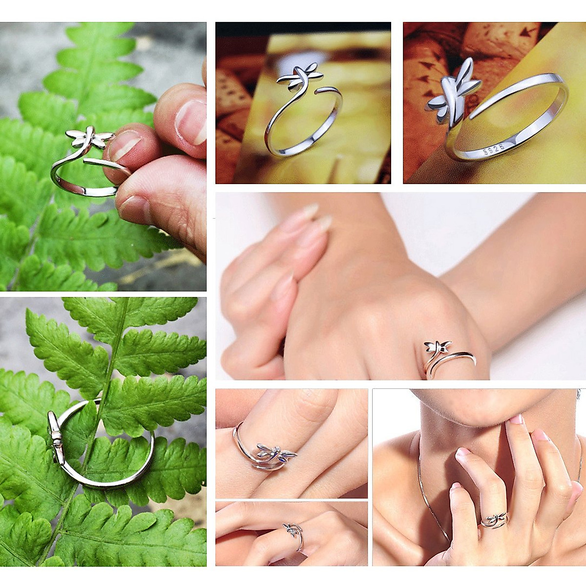 lauhonmin 3pcs S925 Sterling Silver Open Rings Set Finger Ring Joint Ring Toe Ring Beach Jewelry Gifts for Women Adjustable (Style A)