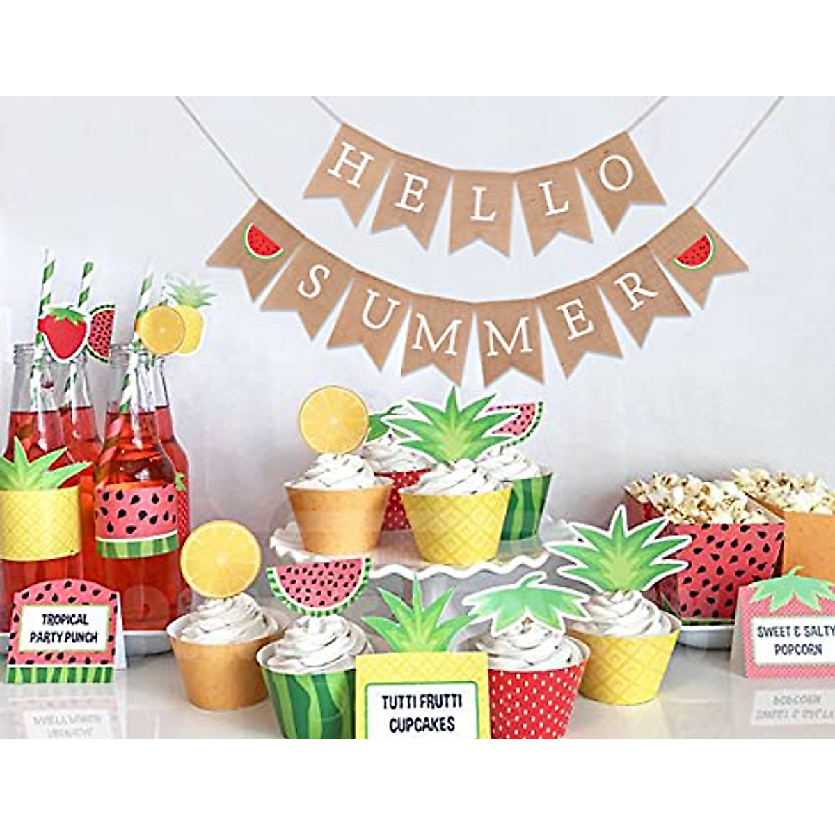 Hello Summer Burlap Banner - Watermelon Party Decoration (Summer MA BU)