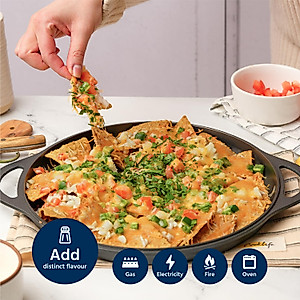 COOKLIFE 12" Smooth Cast Iron Griddle with Pan Scraper and Mesh Dish Scrubber, Round Pre-Seasoned Griddle Pan for Stove Top, Easy to Clean & Maintain Pizza Pan, Dishwasher & Oven Safe Stovetop Griddle