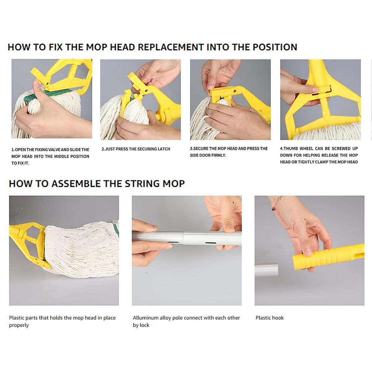 Esuphands Loop-End String Wet Mop Heavy Duty Cotton Mop Commercial Industrial Grade Side Clip-On Mop Head for Floor Cleaning 59"