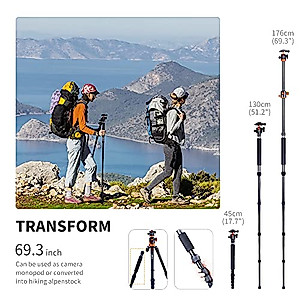 K&F Concept 67 inch Camera Tripod Horizontal Aluminum Tripods Portable Monopod with 360 Degree Ball Head Quick Release Plate for DSLR Cameras T255A4+BH-28L (TM2515T1)