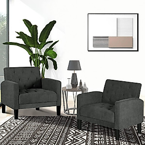 VAMEPOLE Modern Accent Chairs Set of 2, Comfy Living Room Chair, Cozy Tufted Mid Century Modern Accent Chair, Upholstered Reading Arm Chair for Living Room, Bedroom Sofa Chair(Dark Grey, Set of 2)