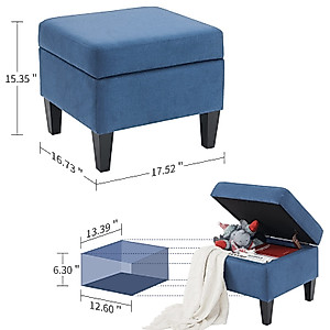 Kinmars Blue Ottoman with Storage, 15-17 Inches, Linen Fabric, Footrest