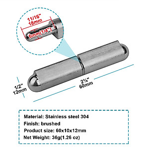 MOUNTAIN_ARK 10 Pack 2-3/8" x 1/2" Weld On Bullet Hinges, Weldable Barrel Gate Hinges for Trailer, BBQ Smoker, Stainless Steel 304