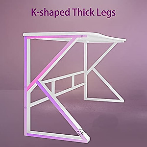 Natwind 47" Ergonomic Gaming Desk K-Shaped Computer PC White Desk Kid Student Writing Study Table Simple Modern Elegant Style Game Table Gamer Workstation for Home Office Bedroom（White）