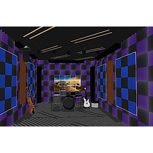 48 Pack 12 "X 12 "X1" Acoustic Panels Studio Soundproofing Foam Wedge Tiles, (24BLUE+24BLACK)