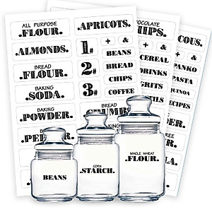 132 Clear Pantry Labels Sticker, Farmhouse Bold Cute Preprinted Pantry Names Stickers, Various Sizes Water Resistant Food Labels for Jars Canisters, Kitchen Organization and Storage W/extra "+"、"&"