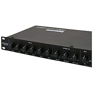 Denon DN-312X Professional 12-Channel Line Mixer with Priority; 6 HDHQ Combination Inputs with MIC, Phantom and Line Selector Switches; 6 Mono (3 stereo) RCA Inputs, 1U Rack Mountable