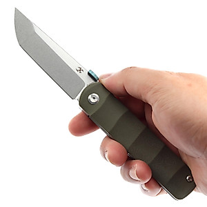 KANSEPT BTF Pocket Folding Knives for Men EDC Camping Knife 3.24'' Blackwashed CPM S35VN Blade with Green G10 Handle K1064A1