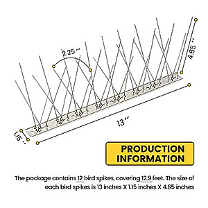 KKY 12 Pack Bird Spikes –13 inch Anti-Bird Nails Bird Repellent Metal Stainless Steel Bird Spikes for Pigeon and Other Small Birds(12.9 Feet)…