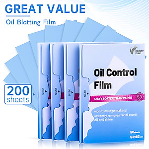 Great Absorbent Oil Blotting Sheets for Face - 10% Larger Oil Control Film 4pk/200 Makeup Friendly Blotting Paper for Oily Skin, High-Performance, Tear-proof Oil Absorbing Tissues