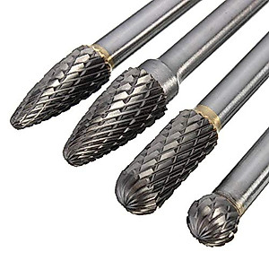 Wolfride 4pcs Long Shank Tungsten Carbide Burr Set 6mm Shank Die Grinder Burr Set for Metal 6-Inch Length