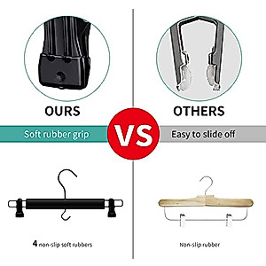 Perfecasa Premium Wooden Pants Hangers 10 Pack, Skirt Hangers with Noise Canceling Hook, Two Sure Grip Clips (Black Color)