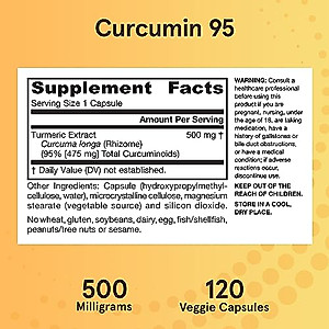 Jarrow Formulas Turmeric Curcumin Supplement - Curcumin 95, Turmeric Supplements, 500 mg for Antioxidant & Joint Support, 120 Capsules