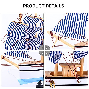VOSAREA Wood Sailboat Model Blue Ship Figurine 3D Assembling Building Table Ornaments for Home Office Shelf Nautical Decoration Christmas Favors