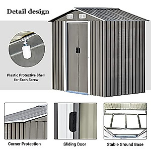LUMISOL 6 x 4 FT Outdoor Storage Shed for Bike, Metal Garden Shed with Lockable Doors, Outside Storage Toll Cabinet for Backyard, Patio, Lawn, Garden (Gray)