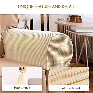 BESPORTBLE Chair Arm Protectors Sofa Armrest Cover Stretch Armchair Slipcover Protector Elastic Home Office Recliner Couch Loveseat Cloth 2pcs (Rice White)