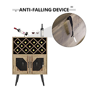 SogesHome 23.6 inches Wine Cabinet, Wine Storage Rack with 11 Bottle, Rack Wine Holder, Large Storage Cabinet with Metal Mesh Doors, for Kitchen, Dining Room, Living Room