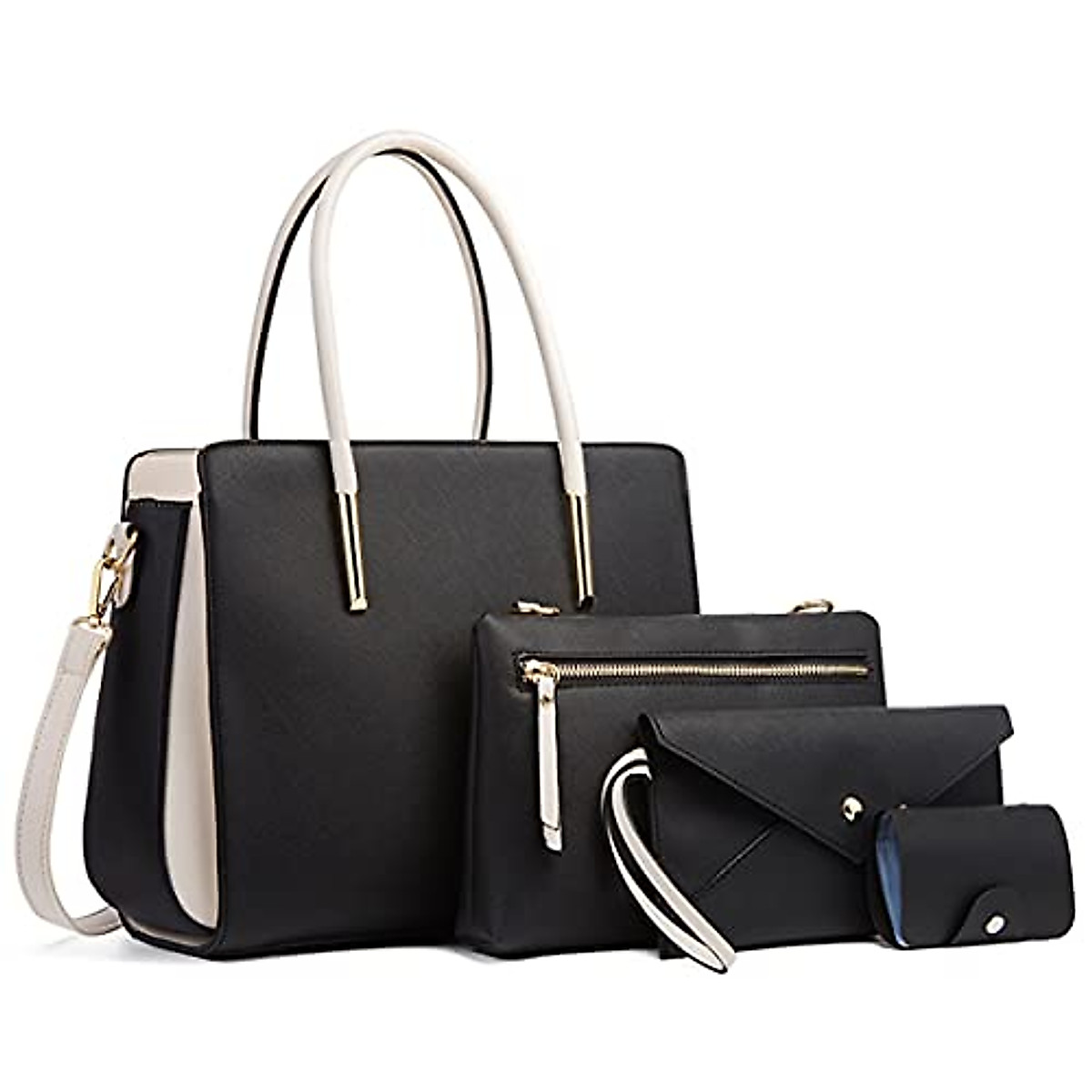 Handbags and Purses for Women Large Capacity Gifts Tote Bag Crossbody Bags Satchel Travel Clutch Wallet Card Purse Set 4pcs Carteras Bolsos De Mujer Black