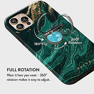 BURGA Stylish Metal Cell Phone Ring Stand Holder, Finger Grip Kickstand 360 Degree Rotation, Blue Teal Marble Stone, Universal Compatible with iPhone iPad Samsung Galaxy Huawei Google Pixel