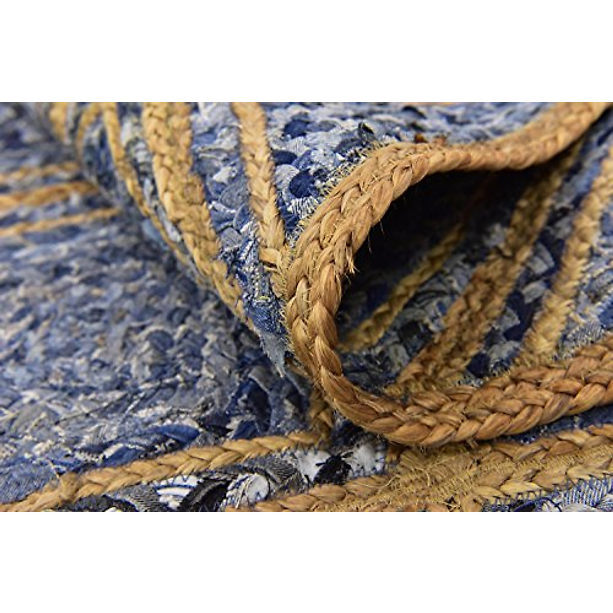 Unique Loom Braided Jute Collection Classic Quality Made Natural Hand Woven with Geometric Design Area Rug (9' 0 x 12' 0 Rectangular, Blue/ Natural)
