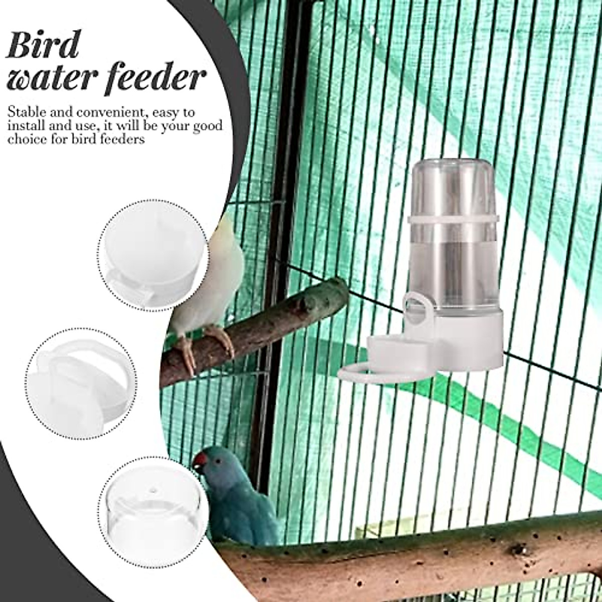 POPETPOP 2Pcs Automatic Bird Feeder, Bird Water Bottle Drinker Bird Cage Water Dispenser Clear Food Dispenser Container Set Hanging in Cage for Parrots Budgie Cockatiel Lovebirds