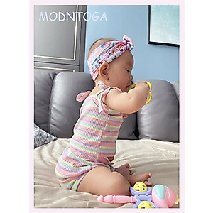 MODNTOGA Newborn Toddler Baby Girls Summer Clothes Set Rainbow Outfits Sleeveless Halter Tank Top Striped Shorts Pants (Blue Yellow, 3-6 Months)