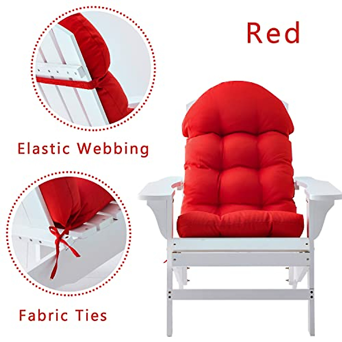 Enipate Adirondack Chair Cushions Set of 4, Weather Resistant Patio Chair Cushion for Adirondack, Thicken Outdoor Seat Pads High Back Rocking Chair Cushion