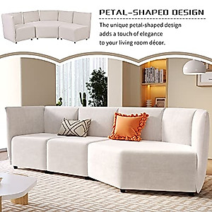 FULife Convertible Free Combination Curved Sofa Upholstered Deap Modular Sectional Couch with Adjustable Backrest,Modern DIY Luxury 4-Seat Leisure Corner Sofá for Living Room, Beige Polyester 106.3"w
