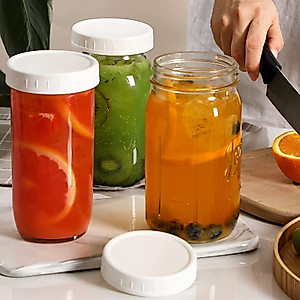 Ganganmax Plastic Mason Jar Lids with Sealing Rings 12 Pack White Plastic Storage Caps for Ball Kerr Canning Jars Regular Wide Mouth Jar Lids - Dia 70mm