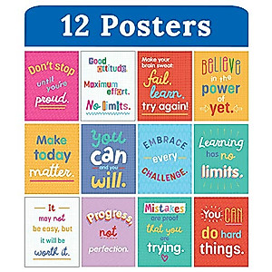 Carson Dellosa 12-Piece Growth Mindset 8.5"x 11” Positive Quote Wall Poster Set, Motivational Posters for Classroom Bulletin Board, Inspirational Wall Decor, Classroom Decoration