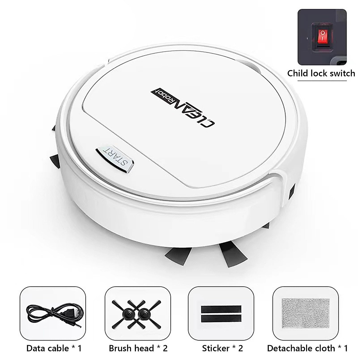 Robot Vacuum Cleaner, Self Detects Stairs Pet Hair Smart Navigation 3 In 1 Robotic Vacuum Cleaner With Watertank/Dustbin/Brush, Blocked By Hair, Remote/App, Ideal for Home Office Carpet Tile (White)