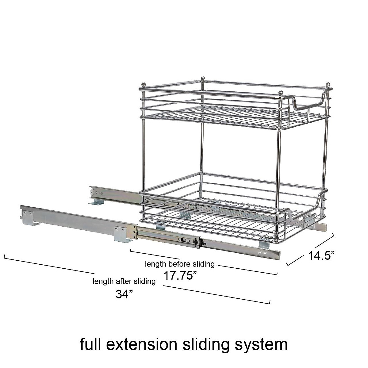 Household Essentials Glidez Multipurpose Chrome-Plated Steel Pull-Out/Slide-Out Storage Organizer for Under Cabinet Use - 2-Tier Design - Fits Standard Size Cabinet or Shelf, Chrome