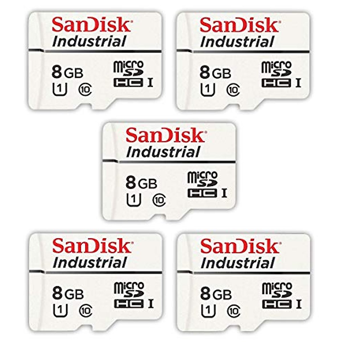SanDisk Industrial 8GB Micro SD Memory Card Class 10 UHS-I MicroSDHC (Bulk 5 Pack) in Cases (SDSDQAF3-008G-I) Bundle with (1) Everything But Stromboli Card Reader