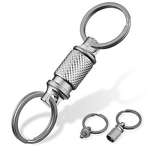 Titanium Quick Release Keychain with 2 Titanium Key Rings, Detachable Key Ring Swivel Key Holder Anti-Slip Design UIInosoo for Double-End Pull Apart Keys Easily