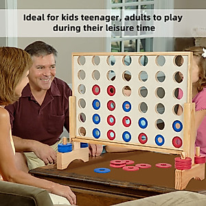 Pointyard 26X22In Giant Wooden 4 in a Row Game, Outdoor Yard Game for Famlies Adults, 42 Pcs Chips & Durable Carrying Bag, Halloween Christmas Party Game Gifts for Lovers