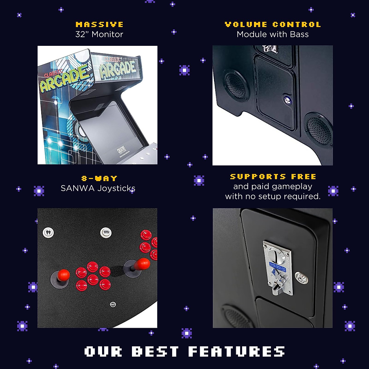 Creative Arcades Full Size Stand-Up Commercial Grade Arcade Machine | 4 Player | 3500 Games | 32" LCD Screen | 4 Sanwa Joysticks | Trackball | 2 Stools Included | 3 Year Warranty