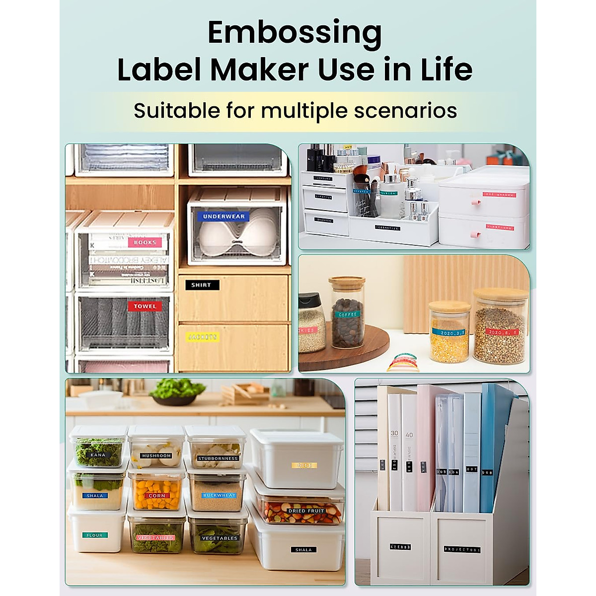 Phomemo Embossing Label Maker Machine with Tapes, Portable Retro Embossed Label Maker Writer, Mini Embosser Label Maker with 6 Rolls Embossing Label Tapes for Home,Office DIY and Crafting -Green