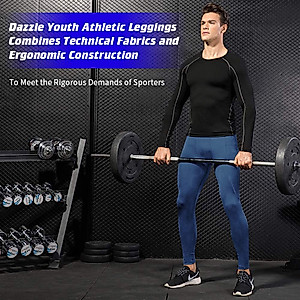 EARGFM Men's Compression Pants Athletic Leggings Workout Running Tights Dry Base Layer with Pockets Active Cycling Pants Blue