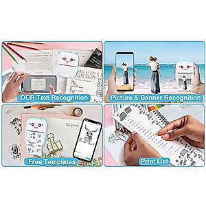 Mini Printer Portable, Mini Thermal Printer, Mini Pocket Printer with 6 Rolls Paper, Mini Photo Printer, Wireless Bluetooth Smart Phone Inkless Printers, for Travel Picture Sticker Receipt Label Notes
