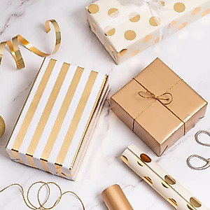 WRAPAHOLIC Gold Wrapping Paper Roll - Mini Roll - 3 Rolls - 17 Inch X 120 Inch Per Roll - Gold Foil Birthday Wrapping Paper for Wedding, Christmas, Party, Baby Shower