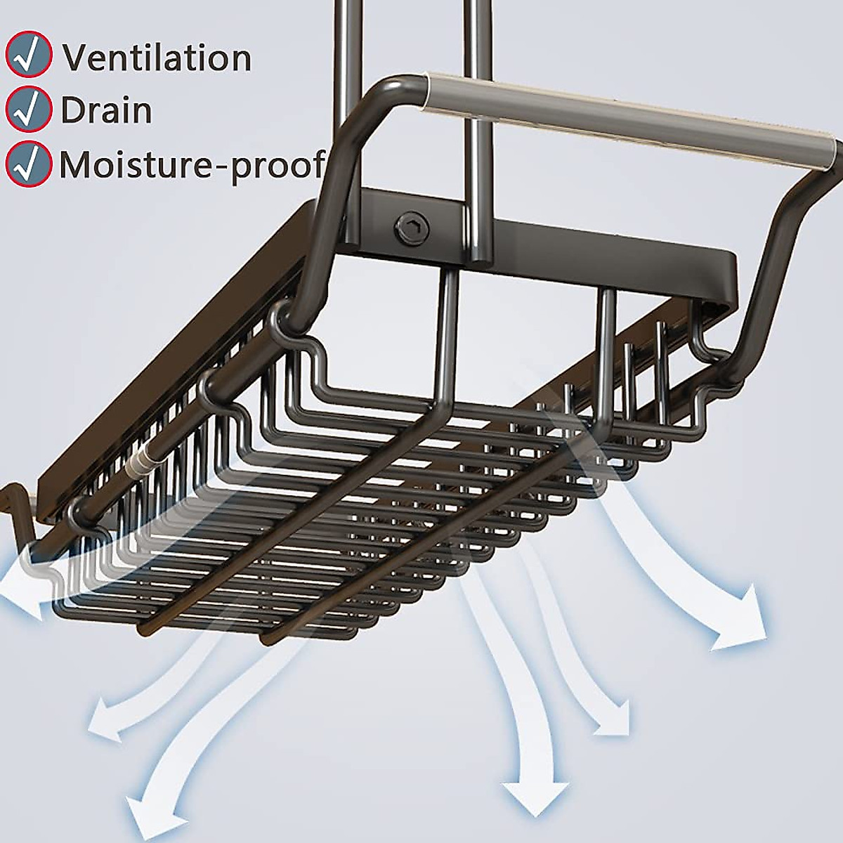 Hvanam Stainless Steel Kitchen Sink Rack Telescopic Organizer Holder Expandable Countertop Accessories Drain Caddy Tray for Kitchen or Bathroom Towel Soap Sponge Brush Storage(Black)