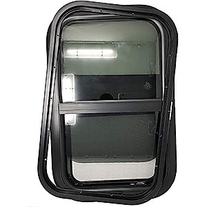 12" Inch Width x 22" Inch Height, RV Window, Tiny House Vertical Slider W/Screen & Interior Camper Window Clamp Ring Included, Teardrop Replacement Trailer Window, by LandCamp (1)