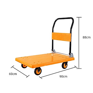 Generic Heavy Duty Silent Flatbed Household Folding Trolley Portable Pull Push Truck Trailer Flatbed Trolley for Home Use, Large, Orange