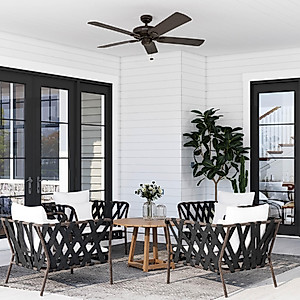 Honeywell Ceiling Fans Belmar, 52 Inch Traditional Indoor Outdoor LED Ceiling Fan with No Light, Pull Chain, Three Mounting Options, ETL Damp Rated, Reversible Motor - 50199-01 (Bronze)