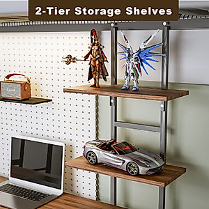 IKIFLY Twin Size Loft Bed with Desk & Storage Shelves, Metal Loft Bed Frame with 2 Built-in Ladders, Safety Guard Rail, Space-Saving Design, Noise Free, No Box Spring Needed - Silver Grey